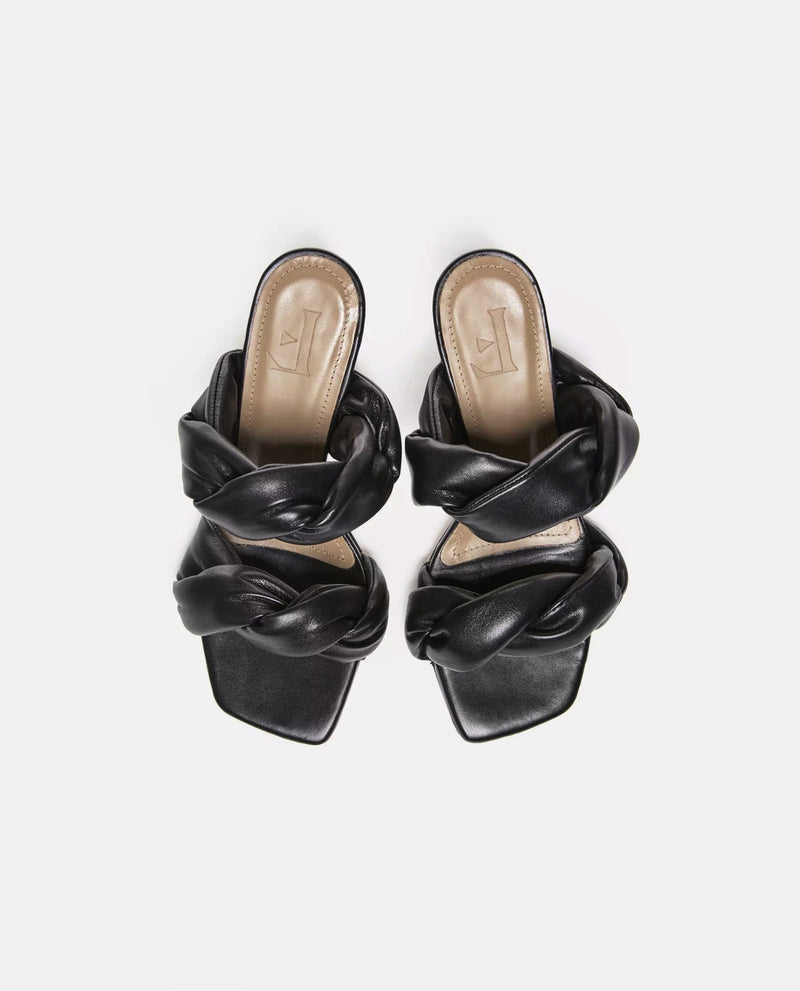 FLATTERED RIVER LEATHER BLACK HEELED SANDALS