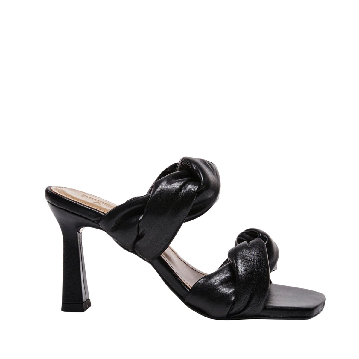 FLATTERED RIVER LEATHER BLACK HEELED SANDALS